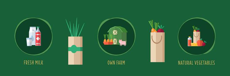 Farm organic bio food flat object set Royalty Free Vector