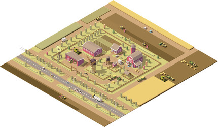 Isometric low poly combine harvester mowing Vector Image