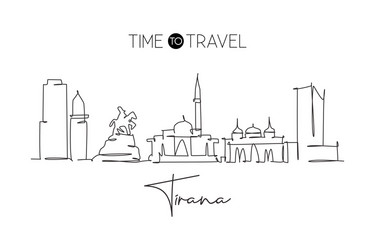One continuous line drawing of tirana city Vector Image