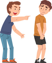 Hoodlum boy mocking at someone pointing with his Vector Image