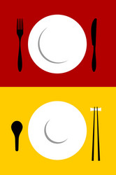 Table place setting on red Royalty Free Vector Image