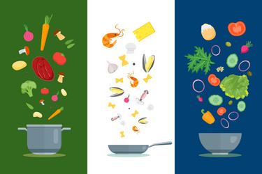 Cartoon dish and ingredients set cooking soup Vector Image