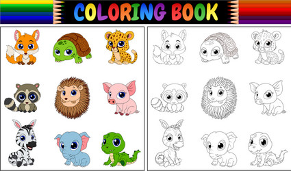 Coloring book with cartoon wild animals collection