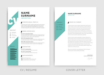 Creative cv resume template teal green Royalty Free Vector