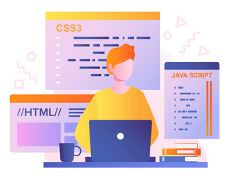 Programmer coding on laptop computer work desk Vector Image