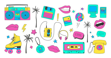 Set of doodles elements of the 90s Royalty Free Vector Image