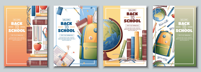 Banner design set with textbooks backpack globe Vector Image