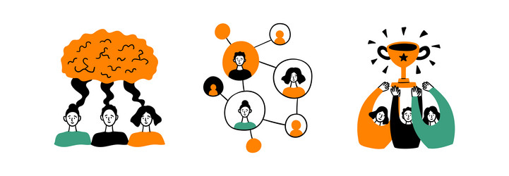 Cartoon color teamwork concept scene set Vector Image