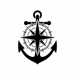 Anchor with compass engraving Royalty Free Vector Image