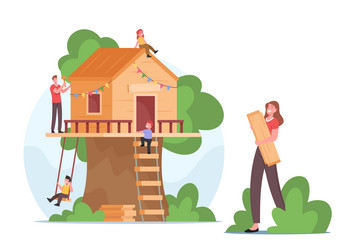 Happy kids playing on treehouse friends Royalty Free Vector
