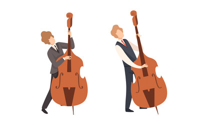 Elegant man playing double bass isolated on white Vector Image