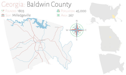 Map of baldwin county in georgia Royalty Free Vector Image