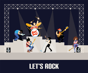 Music kids band on concert scene Royalty Free Vector Image
