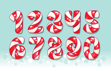 Candy cane numbers christmas style Royalty Free Vector Image