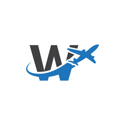 Blue logistics logo with airplane taking off Vector Image