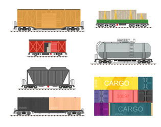 Cargo train wagons side view railroad Royalty Free Vector