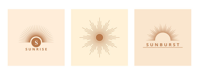 Hand drawn logo of sun sunburst light rays Vector Image