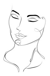 Lineart face with closed eyes Royalty Free Vector Image