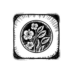 Nordic linocut floral in rustic frame motif Vector Image