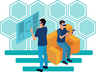 Virtual reality technology experience cartoon Vector Image