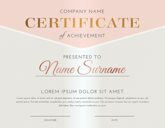 Certificate rose gold diploma template Royalty Free Vector