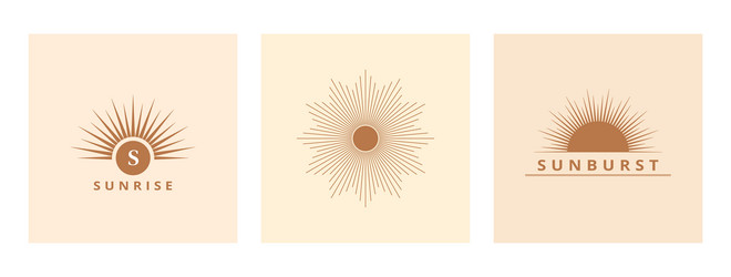 Hand drawn logo of sun sunburst light rays Vector Image