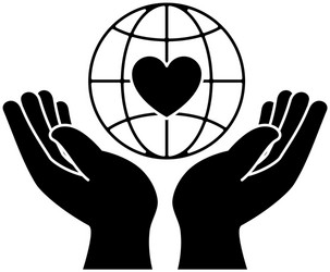 Hands human protection with world planet and heart