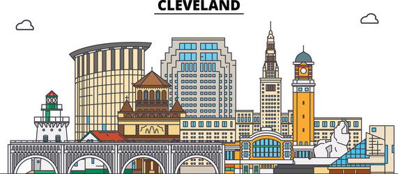 United states cleveland flat landmarks Royalty Free Vector