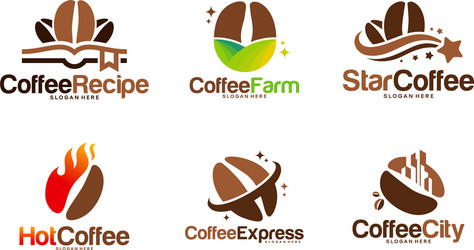 Online coffee logo designs concept cup Royalty Free Vector