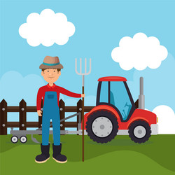 Farm scene with tractor Royalty Free Vector Image