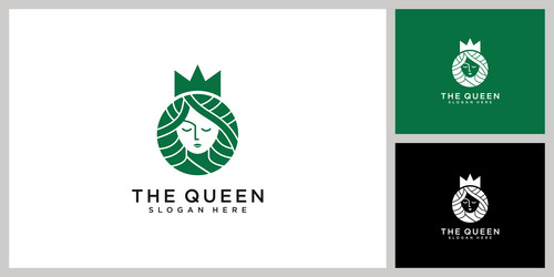Queen logo designbeauty woman face Royalty Free Vector Image