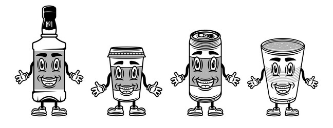 Set of cartoon characters liquid containers Vector Image
