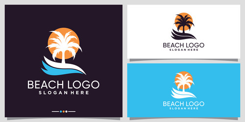 Sunset beach logo with palm tree circle concept Vector Image