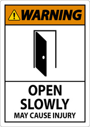 Warning sign open slowly may cause injury Vector Image