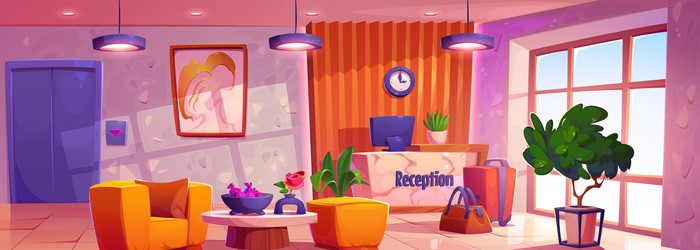 Hotel reception desk and lobby Royalty Free Vector Image