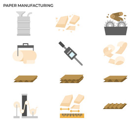 Wood and paper manufacturing icons Royalty Free Vector Image