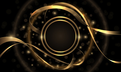 Abstract gold ribbon luxury wave curve on blue Vector Image