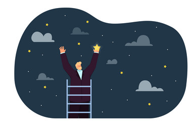 Man on ladder catching star Royalty Free Vector Image