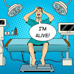 Scared mad patient in operating pop art Royalty Free Vector
