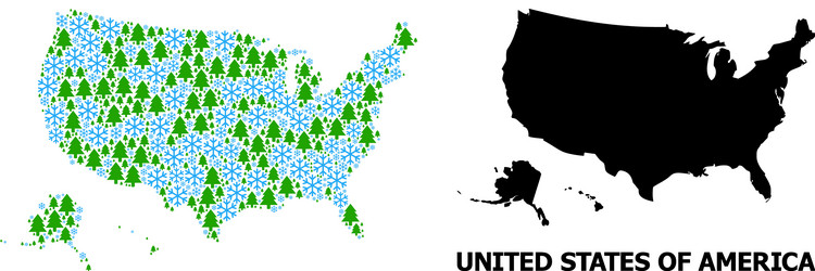 Winter collage map usa territories snow Royalty Free Vector