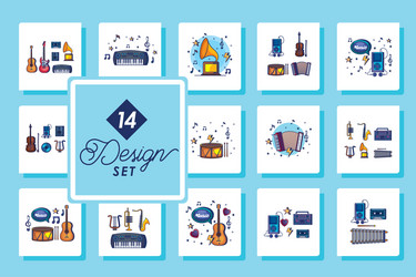 Set beautiful designs music instruments Royalty Free Vector