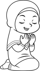 Moslem girl praying dua bw Royalty Free Vector Image