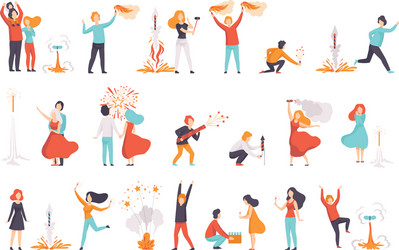 People characters launching and watching explosion