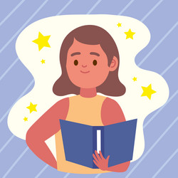 Girl reading blue book Royalty Free Vector Image