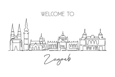 One continuous line drawing of zagreb city Vector Image