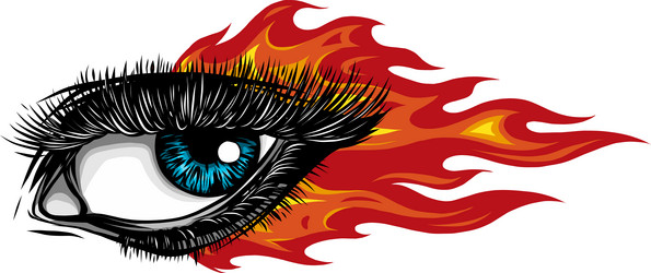 Monochromatic woman eye with fire and flames Vector Image