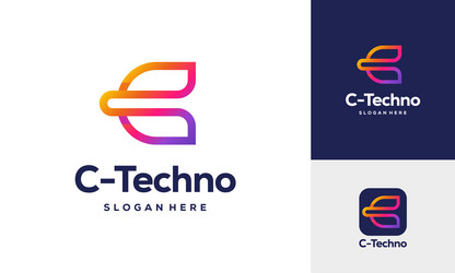 C initial tech logo cool wire Royalty Free Vector Image