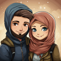 Muslim couple hand-drawn comic Royalty Free Vector Image