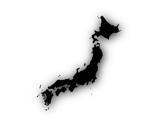 Map of japan with shadow Royalty Free Vector Image