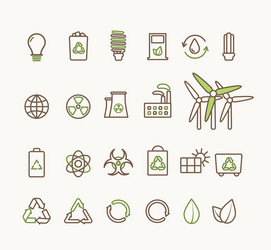 Ecology line art icon set nature and environment Vector Image